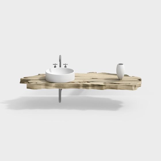 Natural Harmony Wash Basin 3D Model – Wood & Ceramic Design