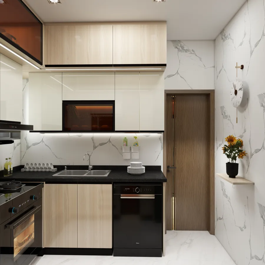 Compact and Functional Contemporary Kitchen in Wood Tones