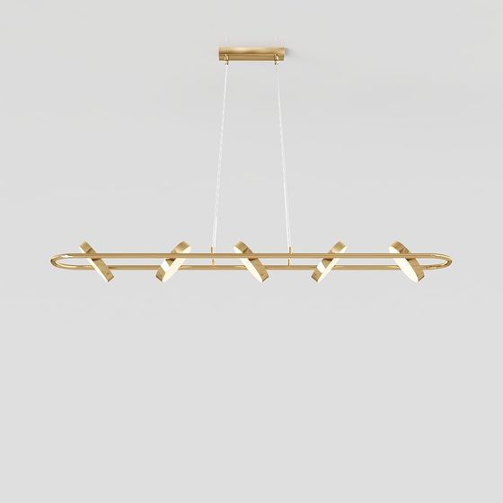Elegant Modern Chandelier 3D Model – Low-Poly Golden Metal