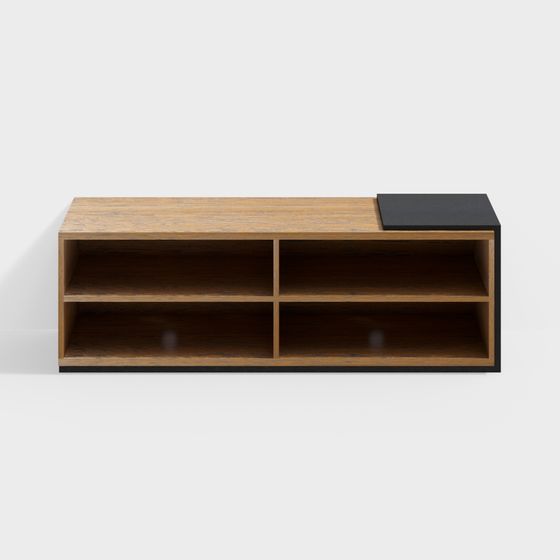 City Corner Bookshelf 3D Model – Modern Wood & Black Frame