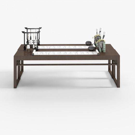 Elegant Calligraphy Desk 3D Model – Wooden Minimalist Design